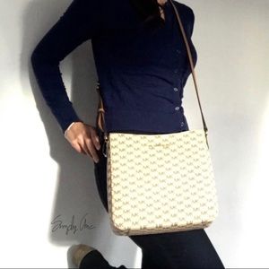 Michael Kors | Bags | Nwt Authentic Mk Monogram Messenger Bag Acorn Tan ...